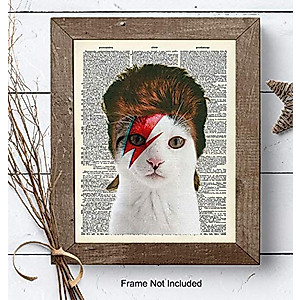 Poster of David Bowie Cat Wall Art - 8x10 Funny Upcycled Dictionary Cat Wall Decor for Vet, Veterinarian Office, Home, Bedroom - Unique Gift for 70s, 80s Punk Rock Music, Ziggy Stardust Fans