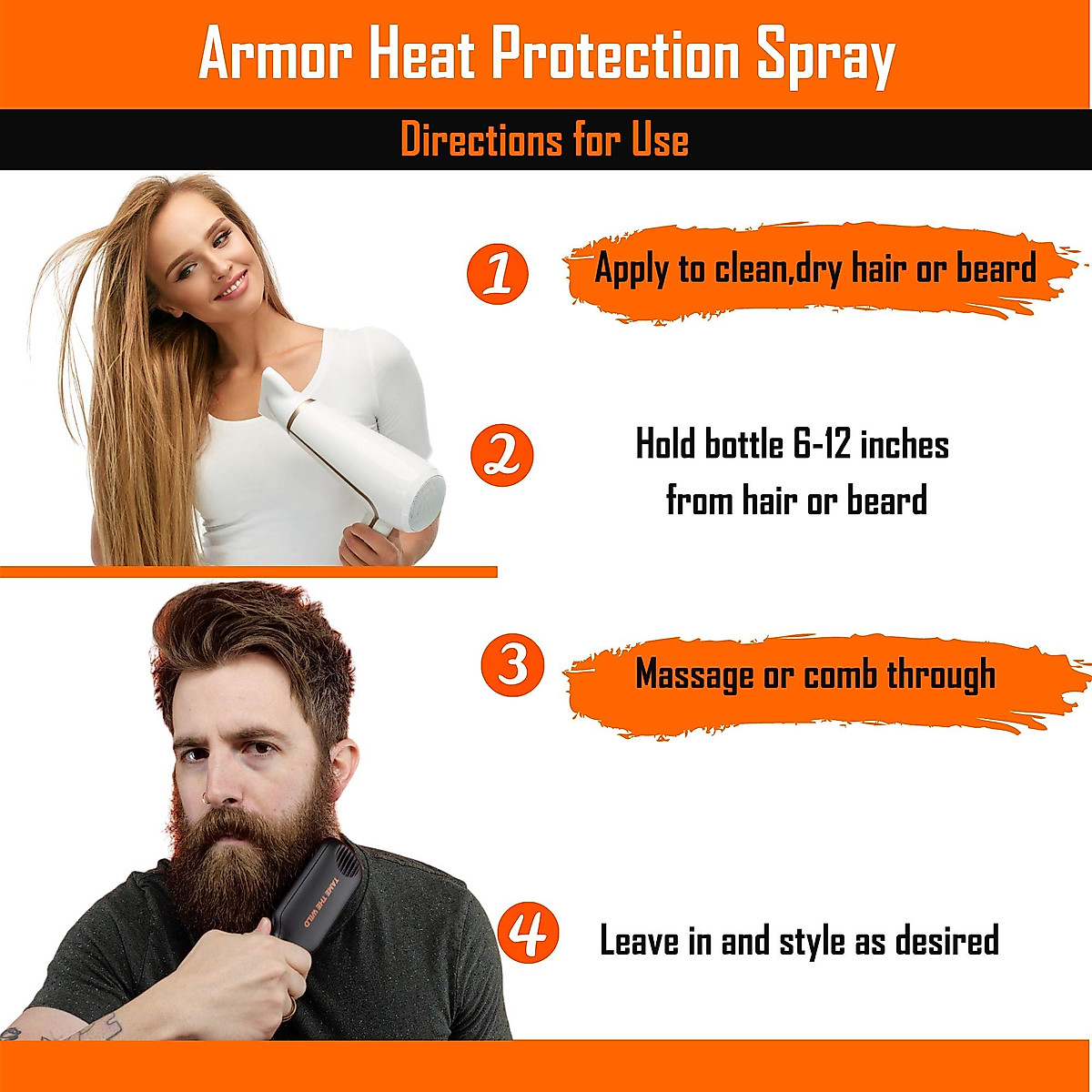 Tame the Wild Beard Straightener with Heat Protectant - Argan Oil, Keratin & Aloe Fortified Spray for Men's Hair & Beard - Large 8.5 Fl Oz Bottle