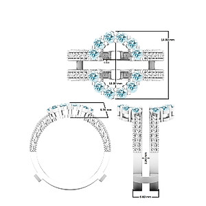 Dazzlingrock Collection Round Aquamarine & White Diamond Ladies Enhancer Guard Double Wedding Ring, Sterling Silver, Size 6.5