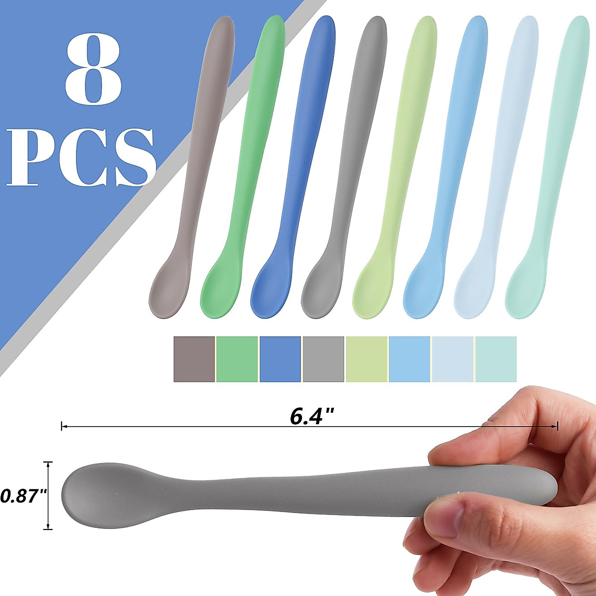 HAKSEN 8PCS Silicone Feeding Spoons, Baby Spoons Training Spoons Silicone Baby Utensils Infant Spoons for First Stage Baby and Parents