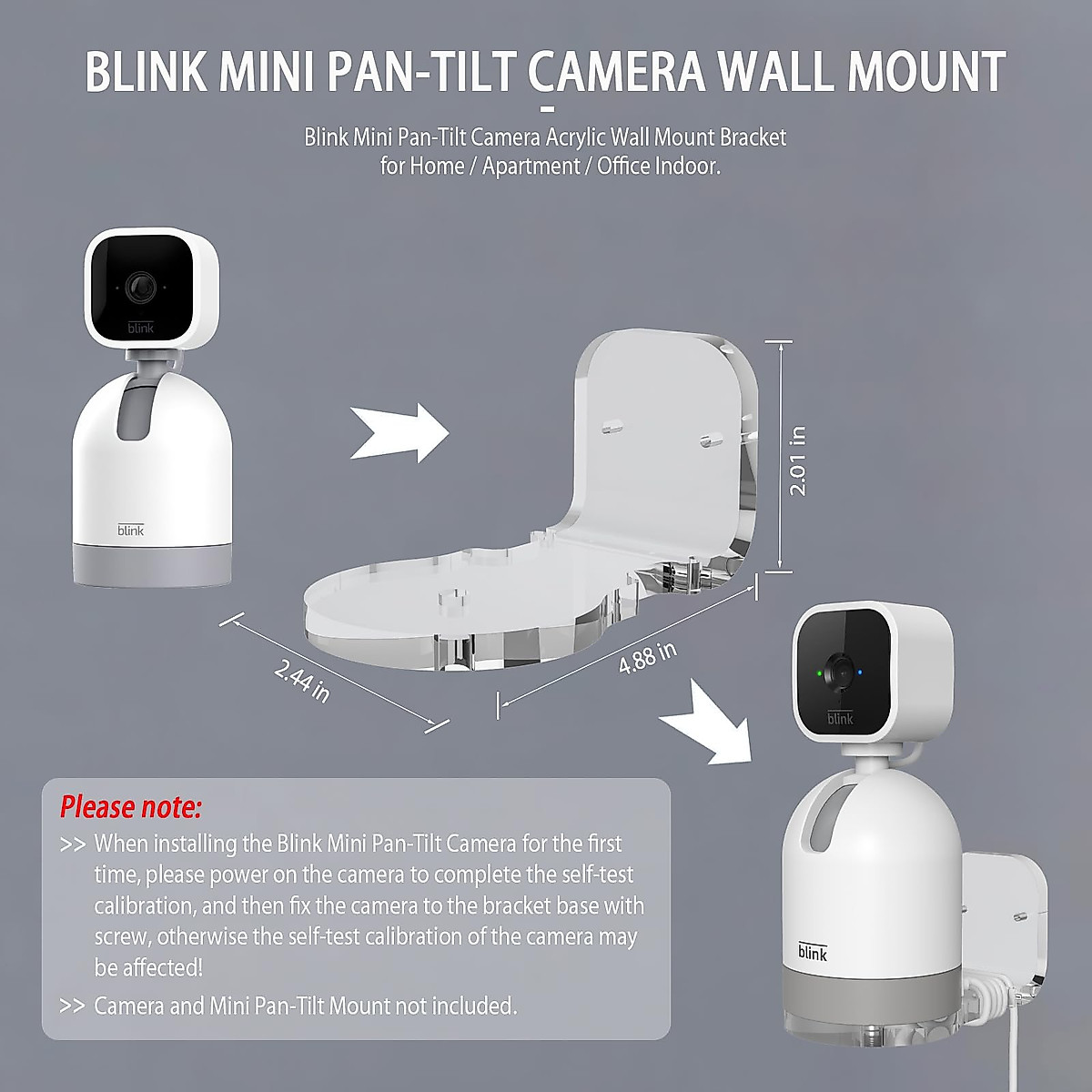 PUUUCI Wall Mount for Blink Mini Pan-Tilt Camera - Blink Mini Pan-Tilt Camera Transparent Acrylic Wall Mount Bracket/Holder for Home/Apartment/Office Indoor (1-Pack)
