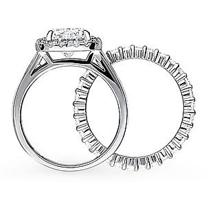 BERRICLE Sterling Silver Halo Wedding Engagement Rings Cubic Zirconia CZ Heart Ring Set for Women, Rhodium Plated Size 7