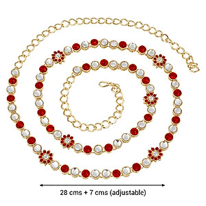 Aheli Ethnic Simulated Stones Belly Waist Chain | Kamar Patta | Kamarband | Indian Traditional Sari Belt Jewelry for Women (Red)