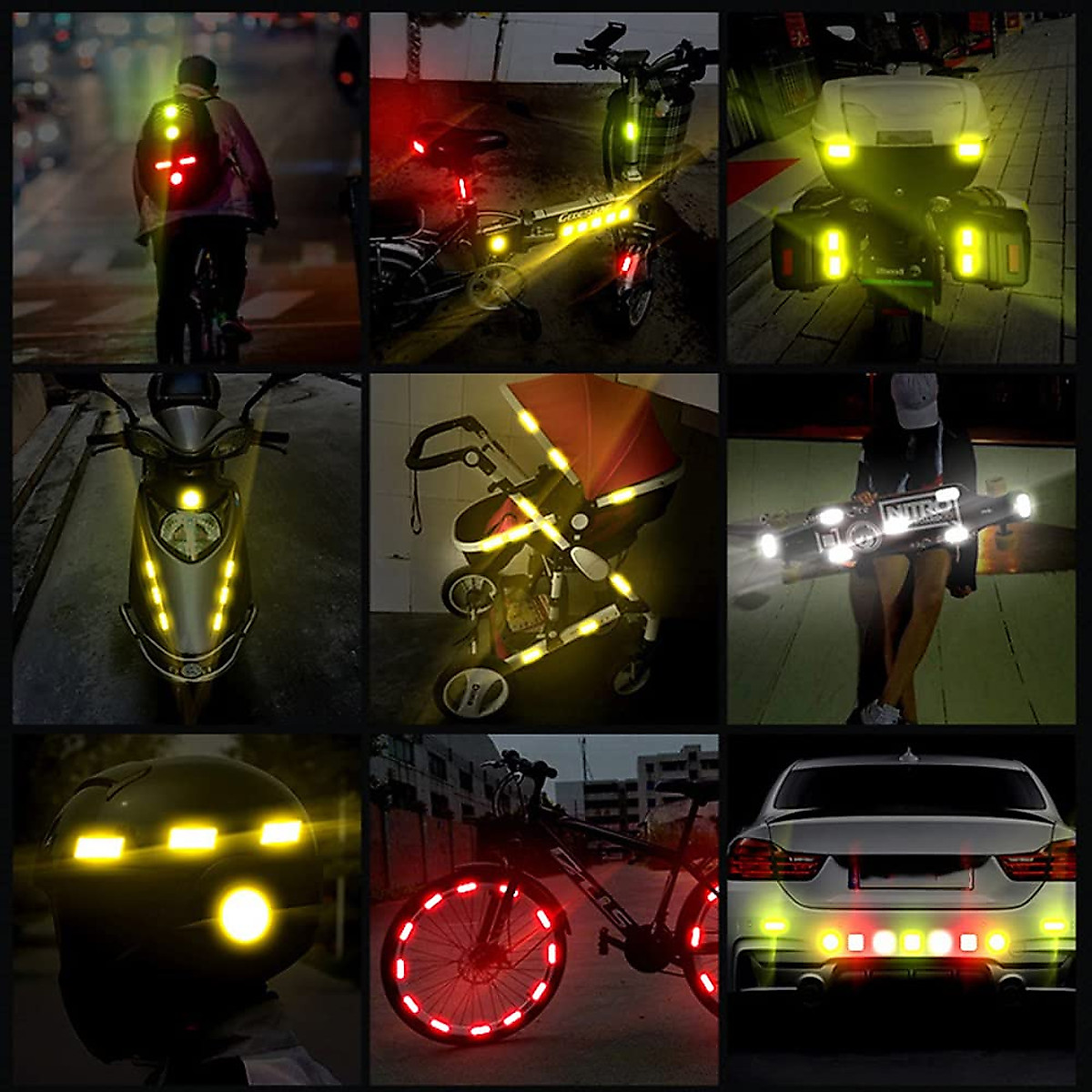 SEADEAR 10 Pieces Reflective Warning Stickers, Night Warning Reflective Sticker Waterproof PET Reflective Sticker Personalized Body Stickers for Car, Motorcycle, Helmet, Rectangular Red