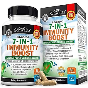 Immune Support Supplement with Zinc Vitamin C Vitamin D 5000 IU Elderberry Ginger D3 Goldenseal - Dr Approved Immunity Vitamins for Adults Women and Men - Natural Immune System Booster Defense -120ct