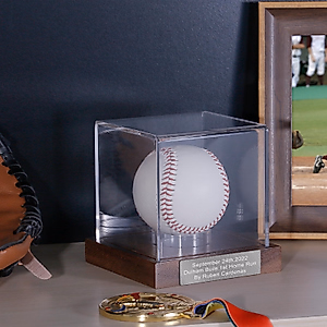 Walnut Baseball Display Case with UV Protected Acrylic Storage Box and Engraving, Silver Stand