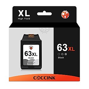 COCCINK 63XL Ink Cartridge Replacement for HP Envy 4520 4512 Deskjet 3630 3640 Officejet 3830 4650 4652 5200 5222 5252 5258 Printer for HP 63 XL HP63 HP63XL High Yield (1 Black)