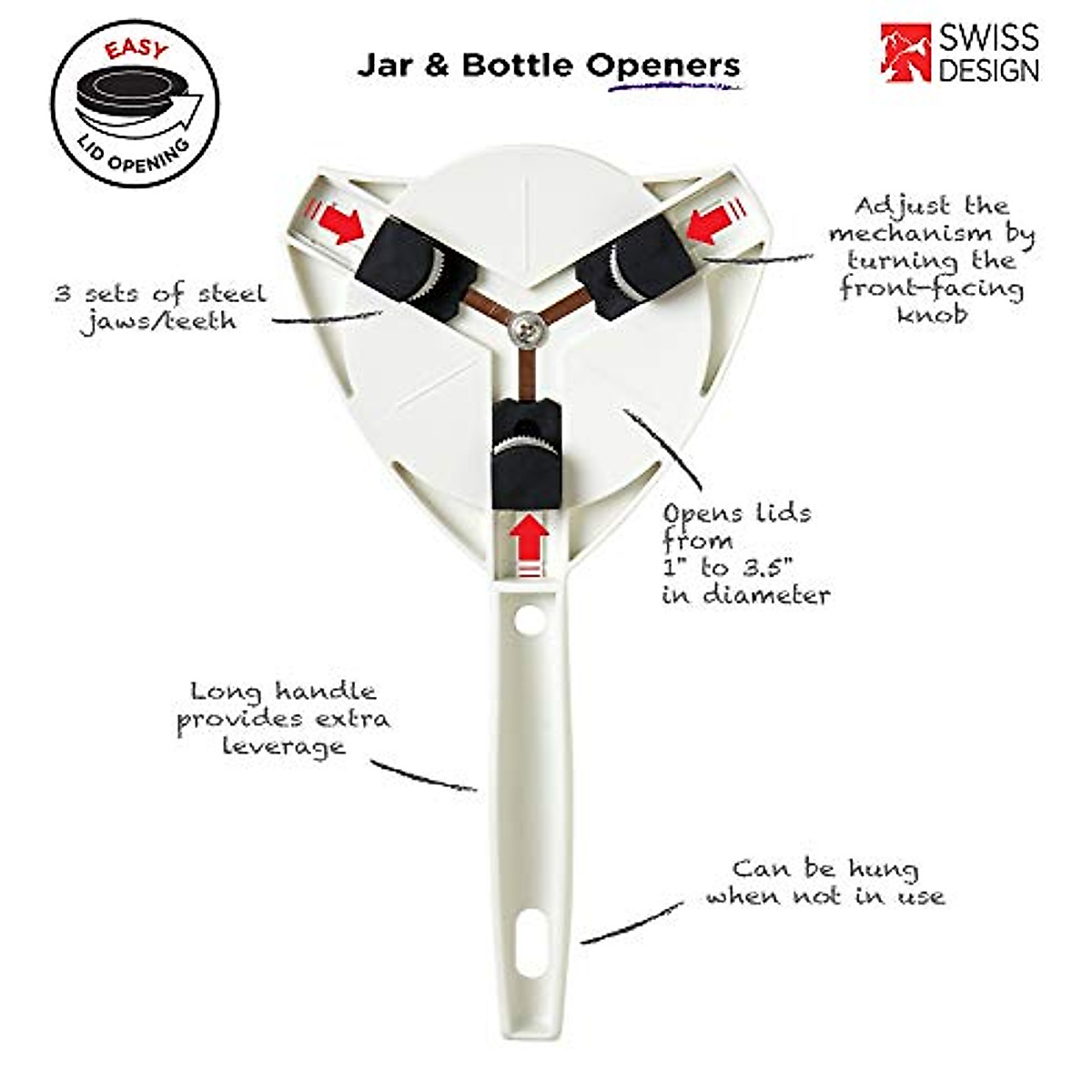 KUHN RIKON Strain-Free Gripper Opener for Jars and Bottles, 10 x 5 x 2.25 inches, White