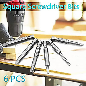 Square Head Screwdriver Bits 6 Sizes SQ1, SQ2, SQ2.7, SQ3, SQ4, SQ5, SKZIRI 6PCS 1/4 Inch Hex Shank Square Screwdriver Tool Set Kits Magnetic Tips For Poket Hole Jig