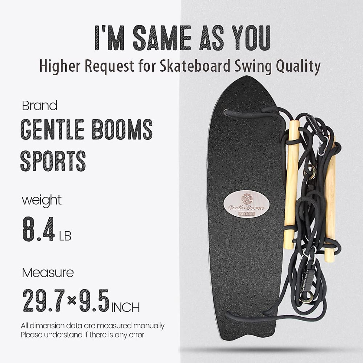 Gentle Booms Sports Skateboard Swing, 29.7×9.5 inch Large Stand Up Surf Swing with Adjustable Handle, Up to 660 Pounds Weight Capacity, Outdoor Swing for Kids