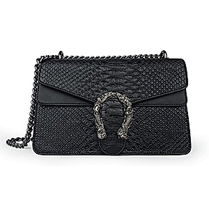 JBB Crossbody Bags for Women Snake Print Clutch Purses Evening Handbags Chain Strap Shoulder Satchel Medium Size Black