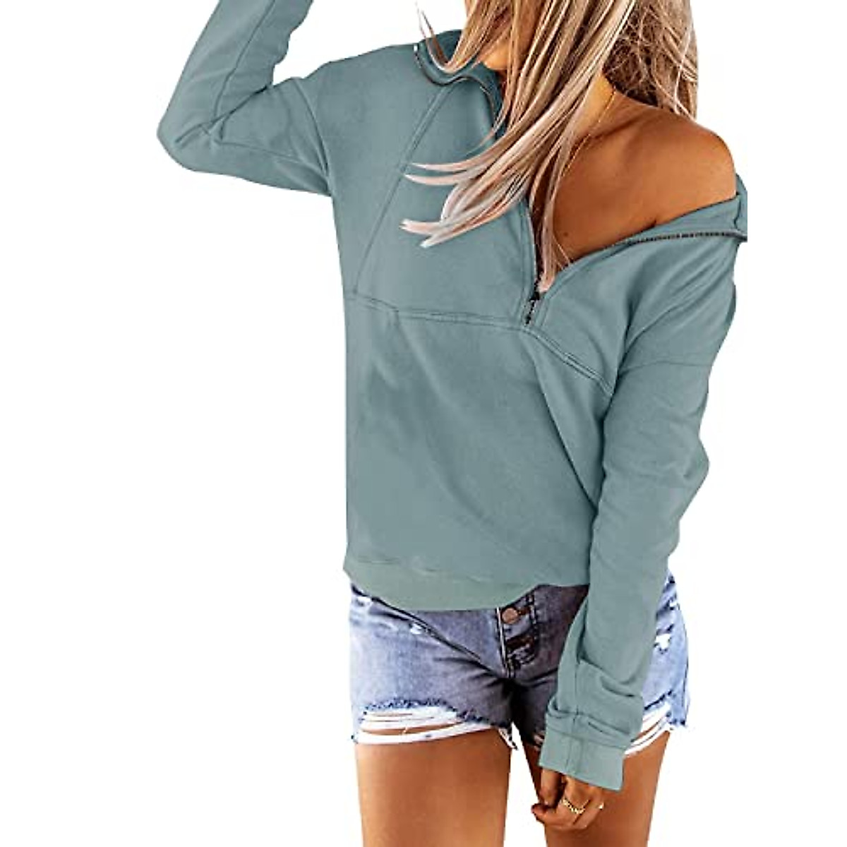 PGANDS Women's Casual Long Sleeve Half Zip Up Sweatshirt Hoodies Lapel Plain Stylish Loose Pullover Tops for Leggings