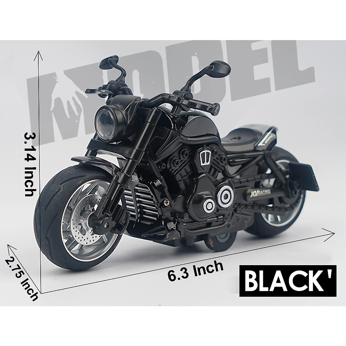 Gilumza Pull Back Motorcycles Toy, Moto Gift with Music Lighting, Wolverine Motorcycle Toys for Boys Kids Age 3-12 Year Old (Black)