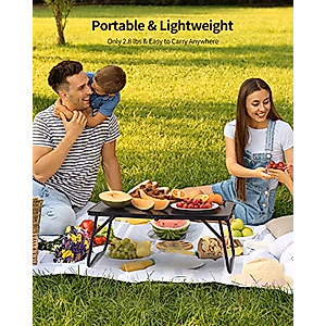 FISYOD Folding Laptop Table, Bed Table Lap Desk, Breakfast Tray Table, Portable Mini Picnic Study Reading Drawing Table, Folding in Half with Inner Storage Space (All Black)