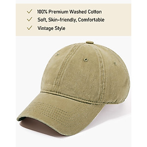 VODIORE Khaki Hats Washed Cotton Baseball Cap Vintage Baseball Hat Low Profile Cap Khaki