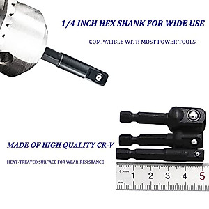 Impact Grade Power Drill Socket Adapter Sets 6 PCS, 50mm-73mm Long Impact Socket To Drill Adapter Set 1/4” 3/8” 1/2” Hex Shank Impact Driver Bit Set Socket Holder, Black Drill Bit Attachments -BCS6
