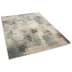 Well Woven Sandro Blue Tan Brown & Ivory Modern Abstract Short Pile Kilim Style (3'3" x 5') Area Rug Multi Color Pattern