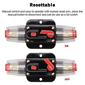 ZOOKOTO 12V-24V DC 125A Car Audio Inline Circuit Breaker Reset Fuse Holders Inverter for Stereo Switch System Protection 125 Amp