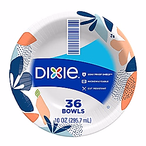 Dixie Small Paper Bowls, 10 Oz, 36 Count, Microwave-Safe, Soak-Proof, Disposable Bowls Great For Snacks, Dessert, And Light Lunch Meals