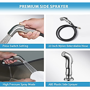 Kitchen Faucet with Sprayer,Brushed Nickel Stainless Steel Kitchen Sink Faucet with Side Sprayer,Kitchen Faucets for Sink 3 Hole,Commercial RV Laundry Utility Kitchen Faucet KMF027L KMF027L