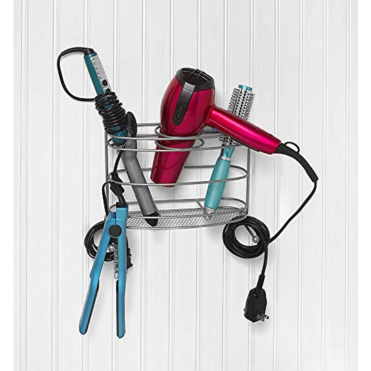 Spectrum Diversified myBella Styling Station, Caddy Bathroom Countertop, Optional Wall Mount Hair Dryer Holder & Beauty Organizer, Satin Nickel