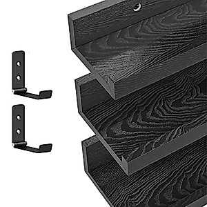 16 Inch Black Floating Shelves - Set of 3 Photo Ledge Wall Mounted Shelves with Invisible Brackets - Floating Shelves Black for Bedroom, Living Room, Bathroom, Kitchen, Office - 3 Different Sizes