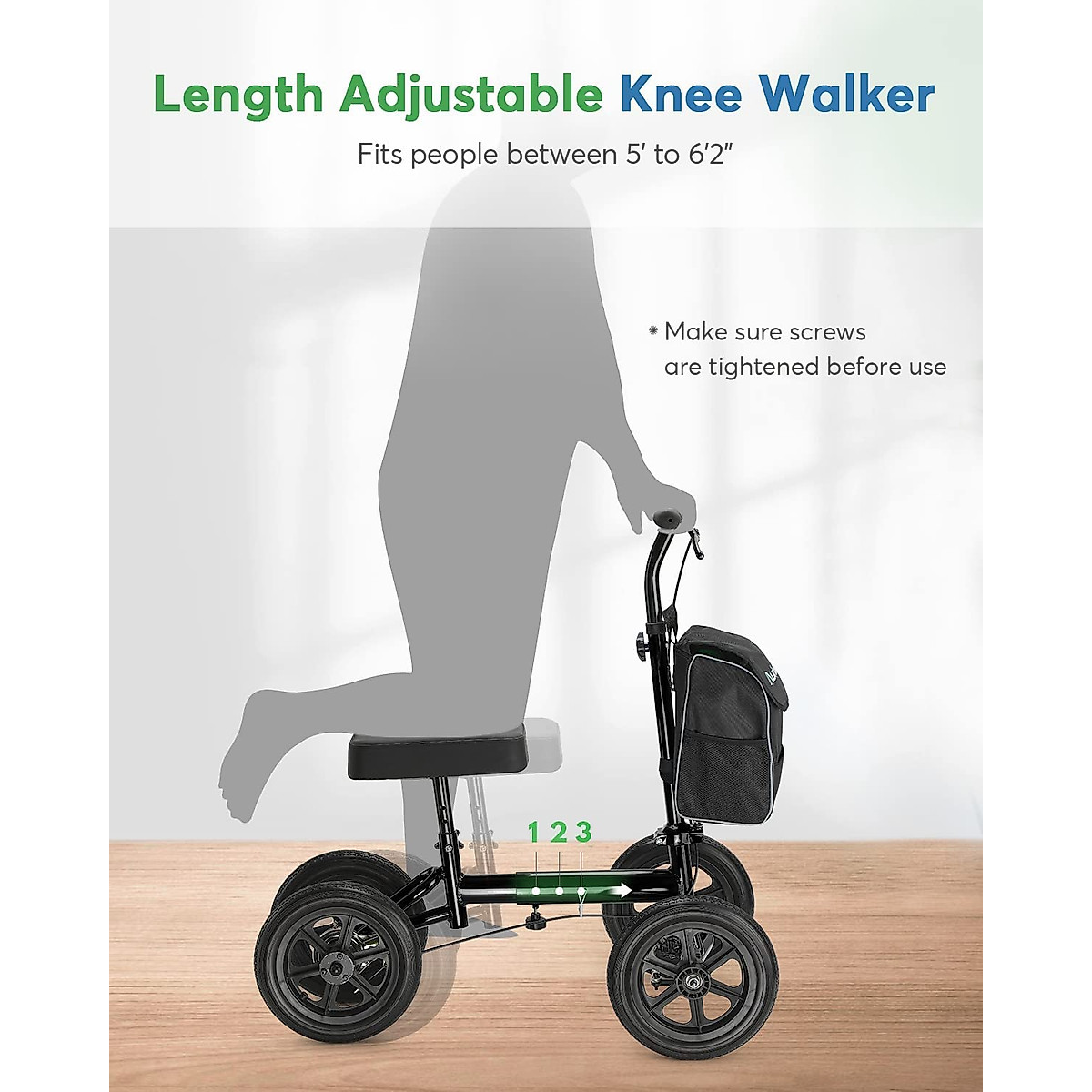 Knee Scooter, All Terrain Knee Scooter for Adults Steerable Knee Walker for Surgery, Broken Foot, Ankle Injuries Heavy Duty Crutches Alternative, Foldable-Knee-Scooter-Walker (Black)