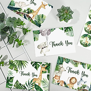 AnyDesign Woodland Thank You Cards with Envelopes Stickers Safari Jungle 30 Pack Watercolor Forest Animals Greenery Greeting Note Cards for Kids Girls Boy Children Birthday Baby Shower Party Supplies