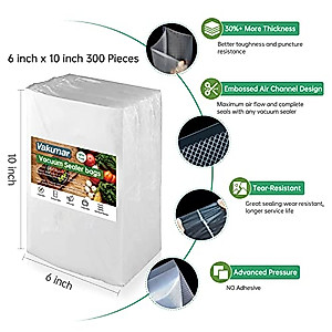 Vakumar Vacuum Sealer Bags 300 Pint 6 x 10 Inch Rolls for Food, Seal a Meal, Commercial Grade, BPA Free, Commercial Grade, Great for Storage, Meal prep and Sous Vide