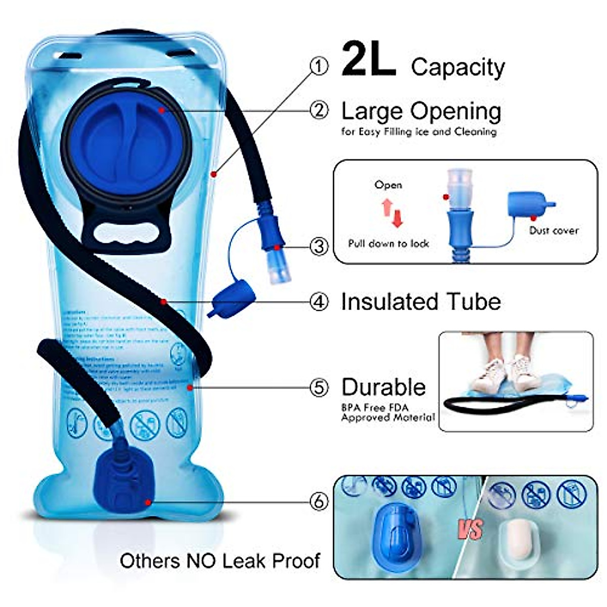 Mothybot Hydration Pack, Insulated Hydration Backpack with 2L BPA Free Water Bladder and Storage, Hiking Backpack for Men, Women, Kids for Running, Cycling, Camping - Keep Liquid Cool up to 5 Hours