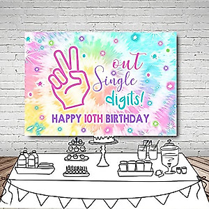 MEHOFOND 7x5ft Girl Happy 10th Birthday Out Single Digits Backdrop for Tie Dye Rainbow It's My 10 Years Old Bday Background Decorations Banner Photo Booth Props