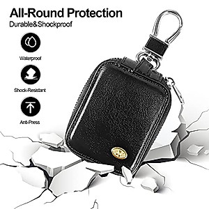 MRPLUM Earbud Carrying Case Small Compatible with AirPods PU Leather Hard Portable Earphone Case Protective Storage Pouch Bag with Mesh Pocket & Keychain for Wireless Headphone USB Cable (pitch-black)