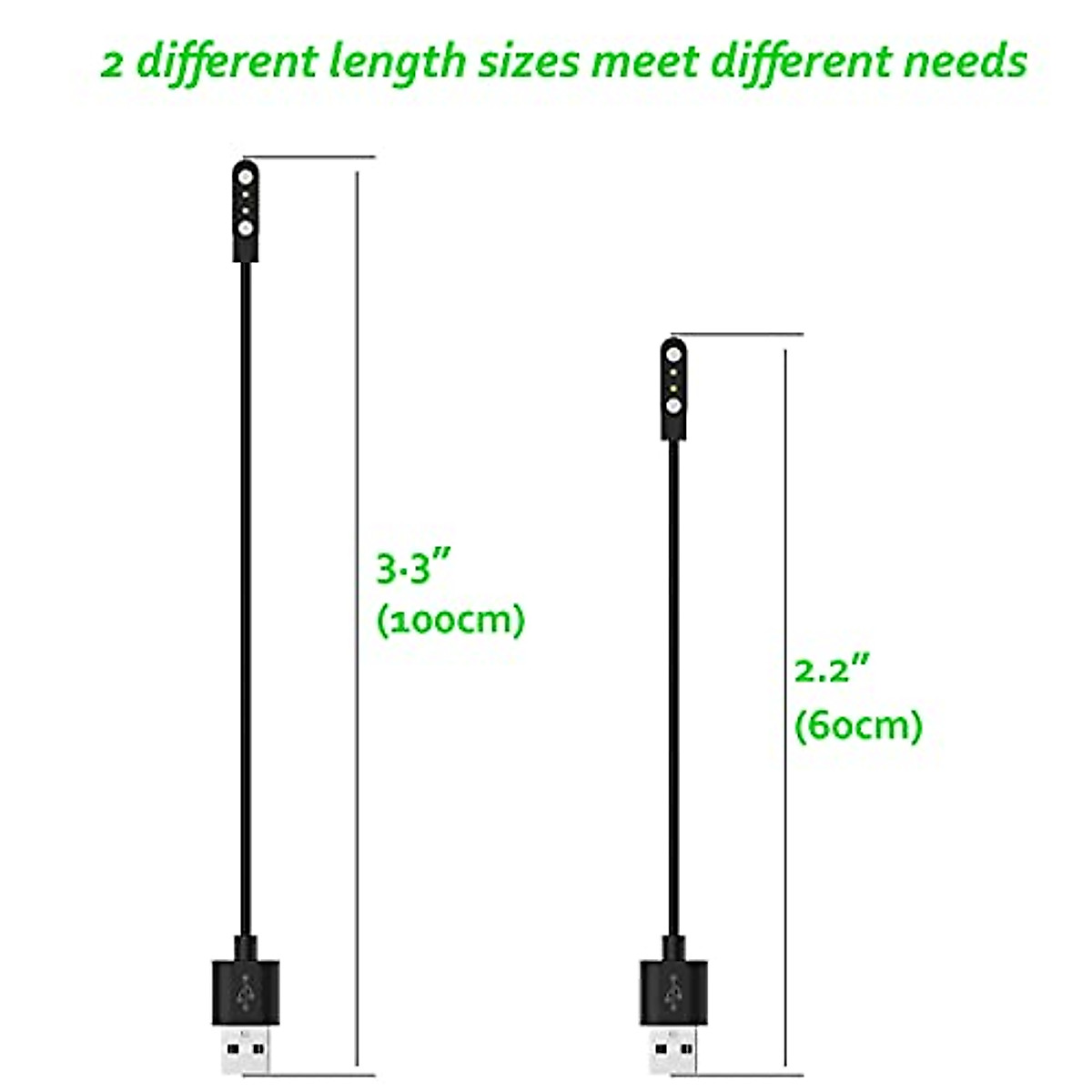 Qunions Charger for Wyze Watch, 2Pcs Replacement USB Charging Cable for Wyze Smart Watch 44mm 47mm (3.3 feet +2.2 feet)