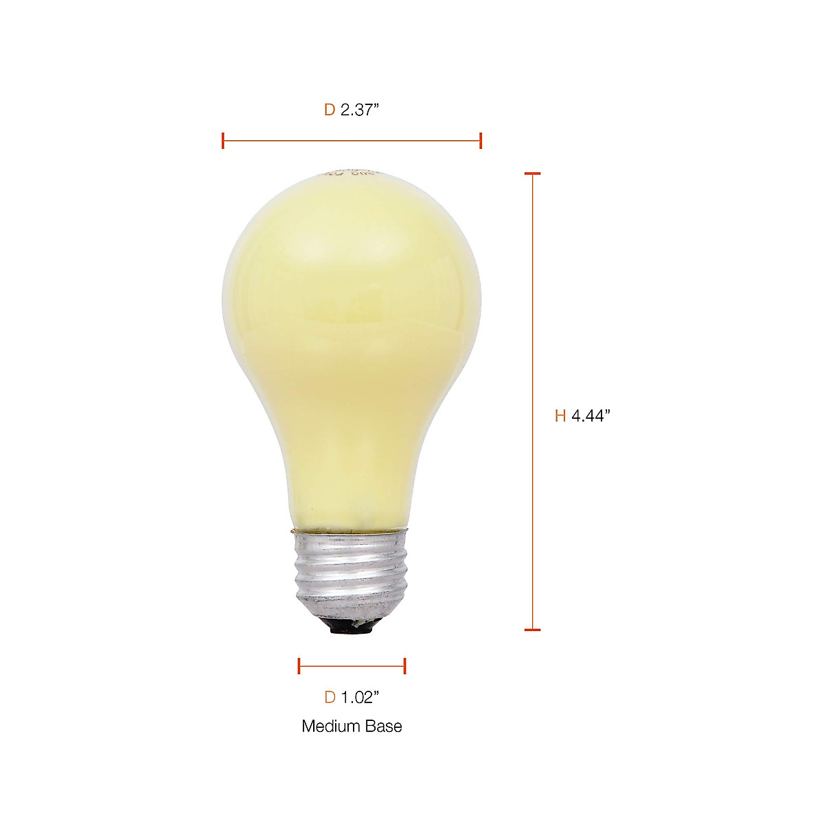 LEDVANCE A19 Incandescent, 100W Yellow Bug Light, 120V, 2 Pack