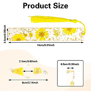 BENBO 2PCS Flower Acrylic Bookmarks, Resin Dried Flower Book Page Holder Handmade Floral Bookmarks with Colorful Tassels Transparent Thumb Ring Page Holder for Reading Students Teachers (B)
