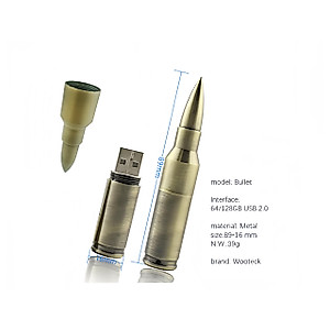 WooTeck 64GB Metal Shining Bullet USB Flash Drive Memory Stick with Keychain,Bronze