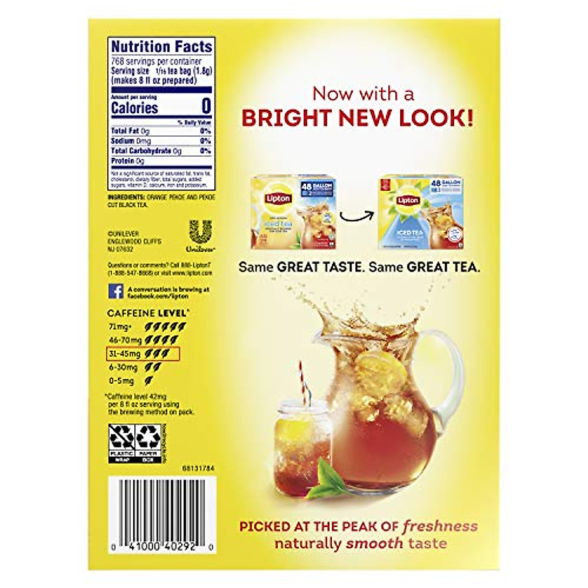 Lipton Black Iced Tea Bags, Unsweetened, Can Support Heart Health, Gallon Size, 48 Count (Pack of 2)