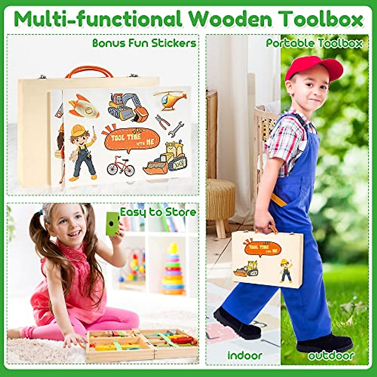 Bravmate Kids Tool Set, Pretend Play Toddler Wooden Tool Toys with Tool Box, Educational DIY STEM Toys for Boys and Girls Age 3, 4, 5 and Up (37 Pieces)