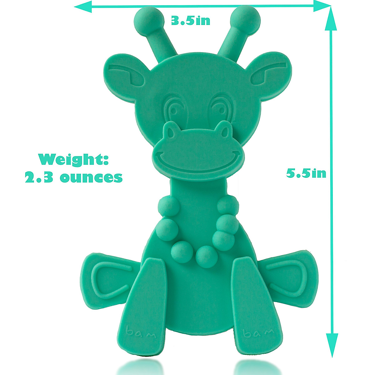 Baby Teething Toy Extraordinaire - Little Bambam Giraffe Teether Toys by Bambeado. Toy for Natural Teething Comfort and for Sore Gums - Baby Christmas Gifts- Turquoise