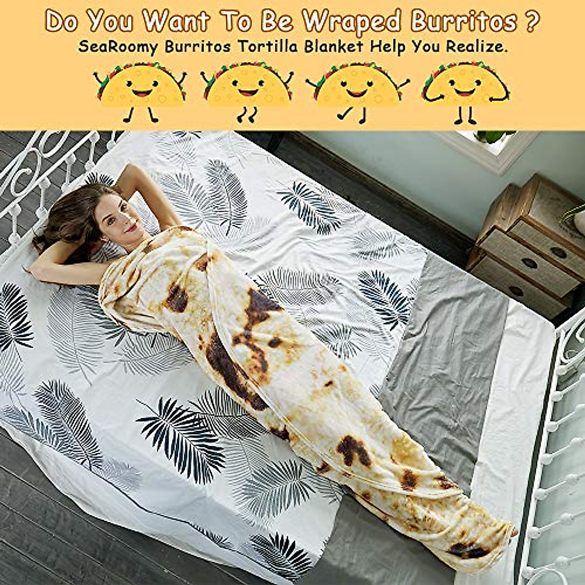 SeaRoomy Burritos Tortilla Throw Blanket, Tortilla Wrap Blanket, Novelty Funny Tortilla Round Blanket Giant Tortilla Round Soft Blanket for Kids (Brown, 47 inches)