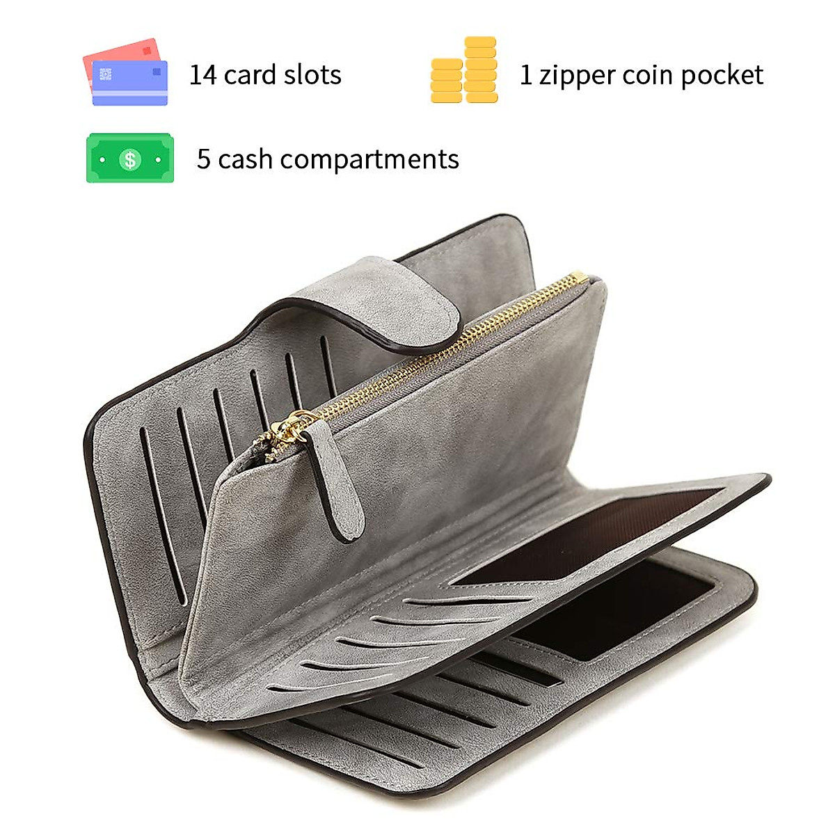 Pearl Angeli Womens Wallet PU Leather RFID Blocking Large Capacity Credit Card Holder for Women Zipper Coin Purse