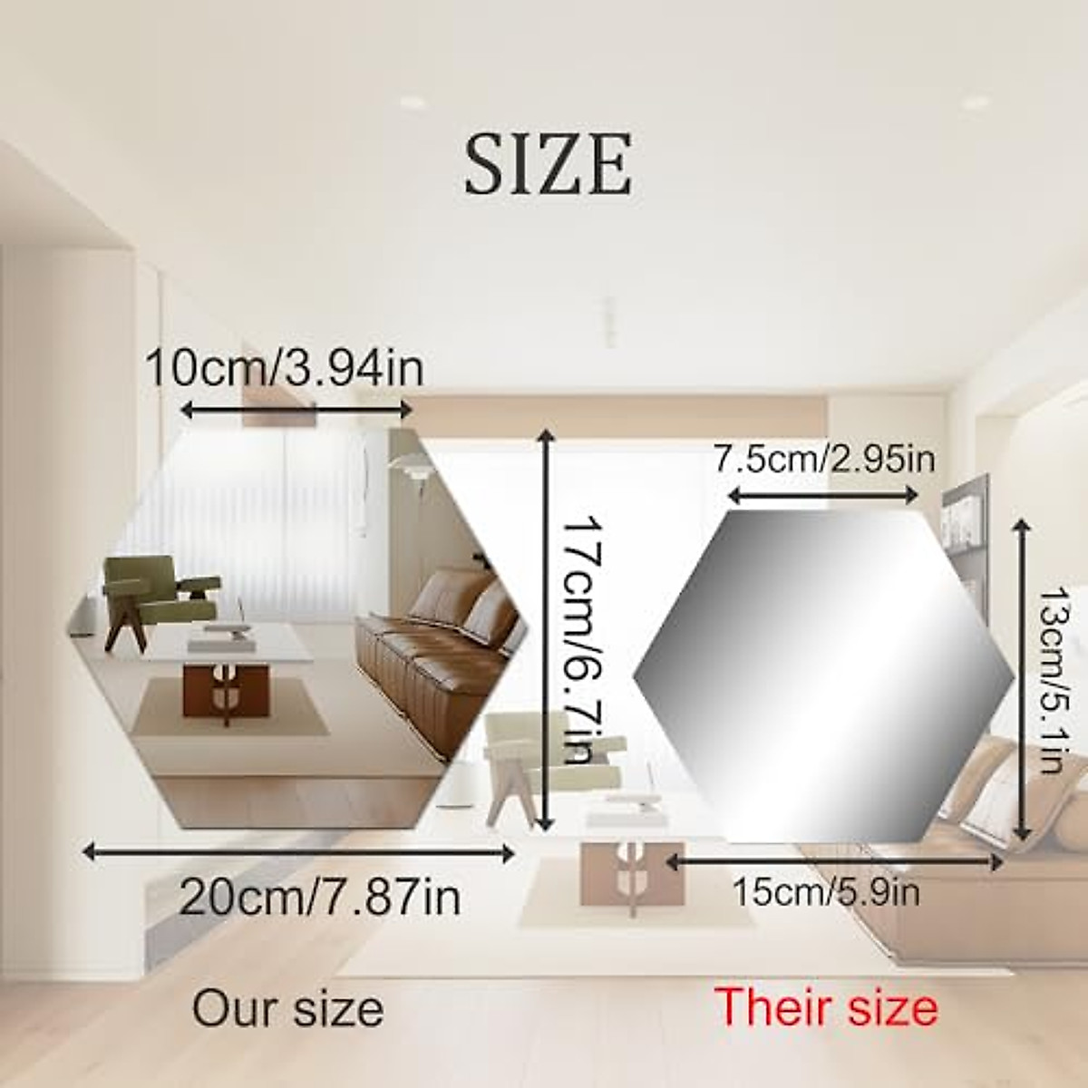 Manco Luella Mirror Wall Stickers, 12PCS Hexagon Mirror 20x18cm Art DIY Home Decorative Hexagonal Acrylic Sheet Plastic Tiles Living Room Bedroom Sofa TV Background Wall Decal Decoration