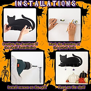 Black Cat Wooden Wall Shelf with Hanging Hooks Cute Cat Crystal Shelf Display Black Cat Decor Gothic Wall Decor Black Cat Decor for Bathroom Dinning Room Halloween Supplies