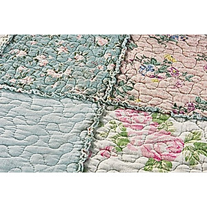 Chezmoi Collection Abbi 1-Piece Garden Floral Shabby Chic Throw Pre-Washed Cotton Ruffle Trim Patchwork Throw Blanket