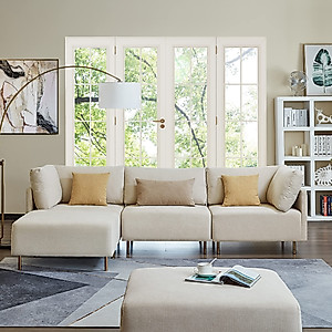 Familymill 108'' Fabric L-Shaped Modular Sectional Sofa with Removable Ottoman and 3 Pillows