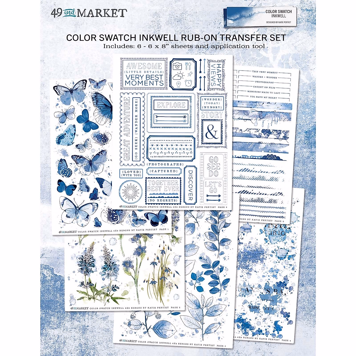 49 AND MARKET Color Swatch: Inkwell Rub-Ons 6"X8" 6/Sheets, White