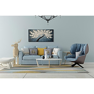 zoinart Hand Painted 3D Floral Oil Paintings on Canvas 48x24 Inches Abstract White Flower Modern Large Canvas Wall Art Contemporary Tree Art Texture Artwork Home Decorations