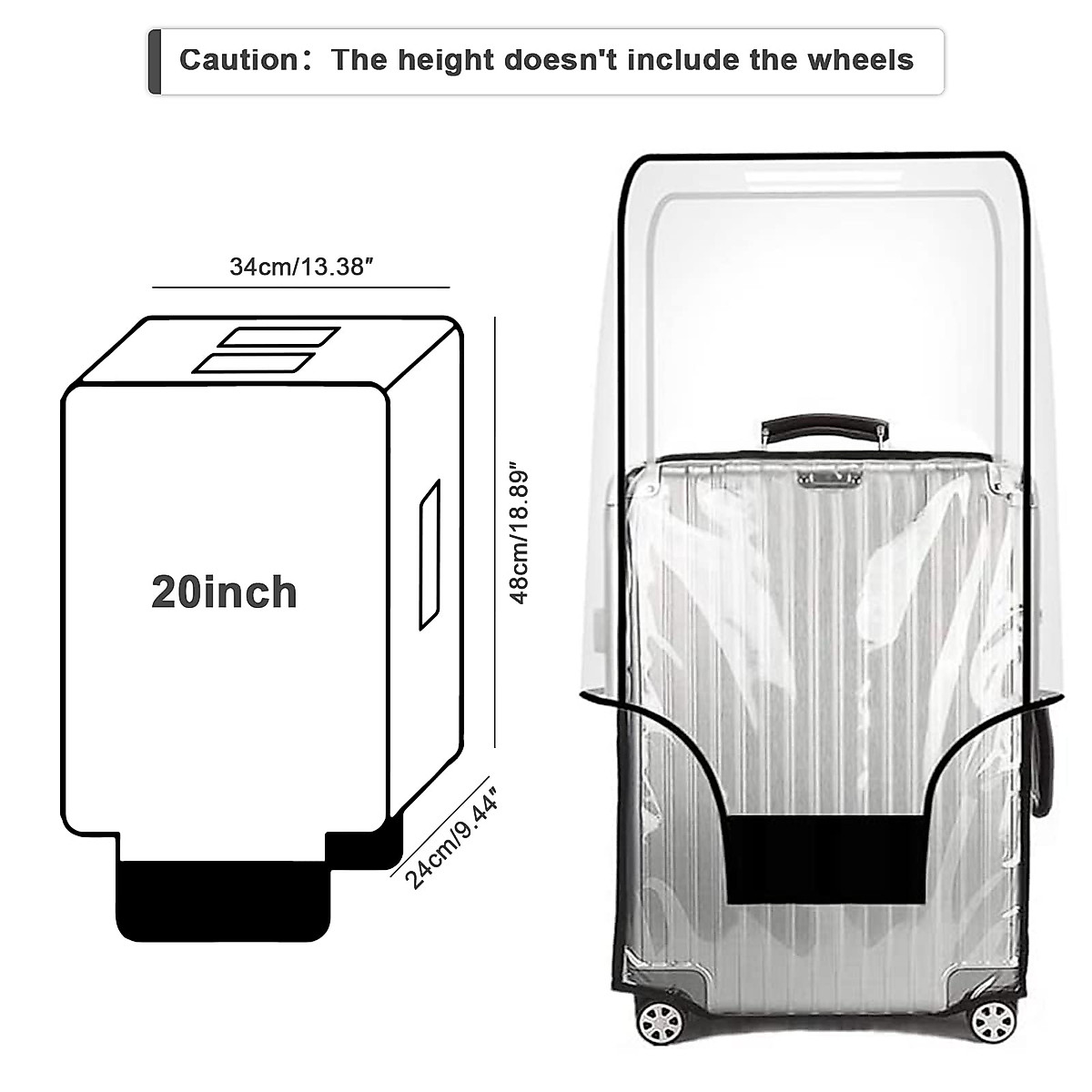 Suitcase Cover for 20" Luggage TSA Approved Clear PVC Thickened Protective Sleeve Cover for Wheeled Luggage Waterproof