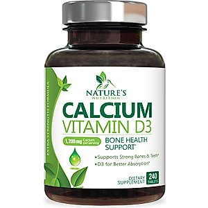 Calcium 1200 mg Plus Vitamin D3, Bone Health & Immune Support - Nature's Calcium Supplement with Extra Strength Vitamin D for Extra Strength Carbonate Absorption Dietary Supplement - 240 Tablets