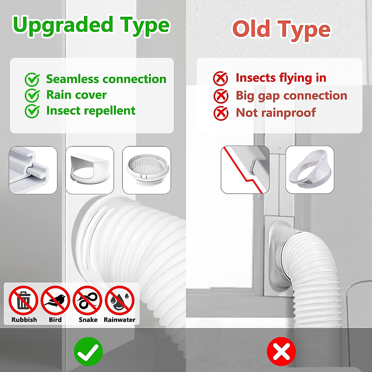 Aozzy Portable Air Conditioner Window Kit Fit for All AC with 5.1/5.9" Exhaust Hose, Upgrade AC Vent Kit for Sliding Window with 4 Adjustable Plates, Rain Cover, Seamless Connection, Max lenght to 60"